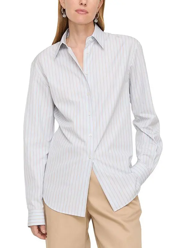 Lafayette 148 New York Fitted Cinched Waist Linen Shirt - Glacier Blue