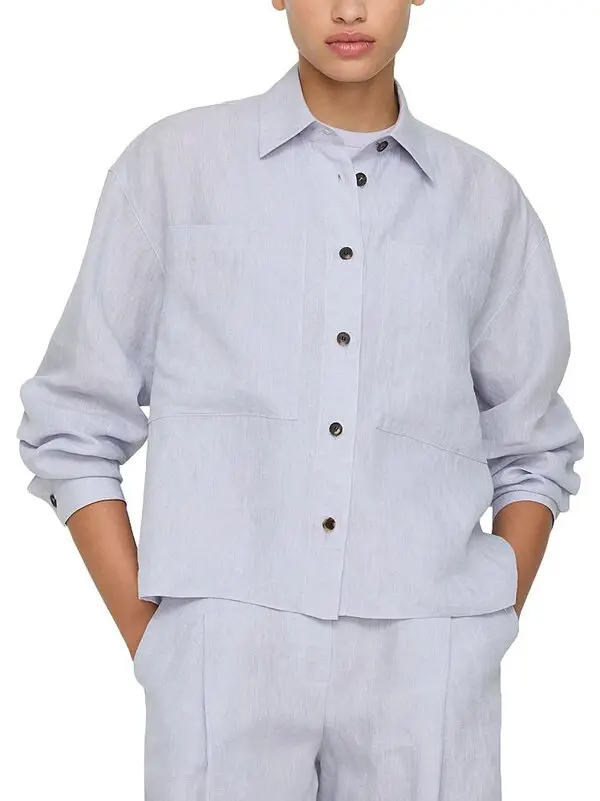 Lafayette 148 New York Cropped Boyfriend Linen Shirt - Arctic Amethyst