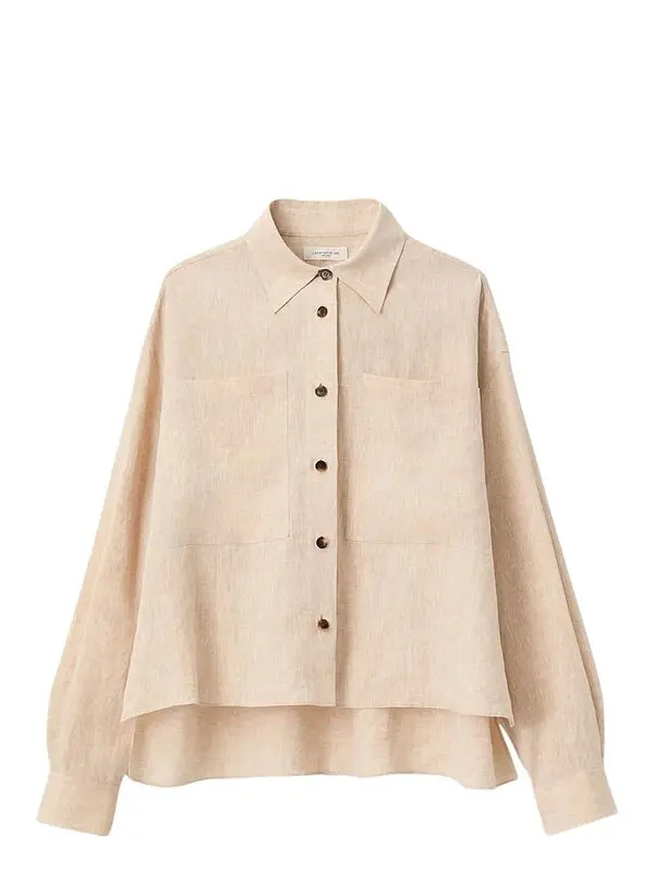 Lafayette 148 New York Cropped Boyfriend Linen Shirt - Natural Me