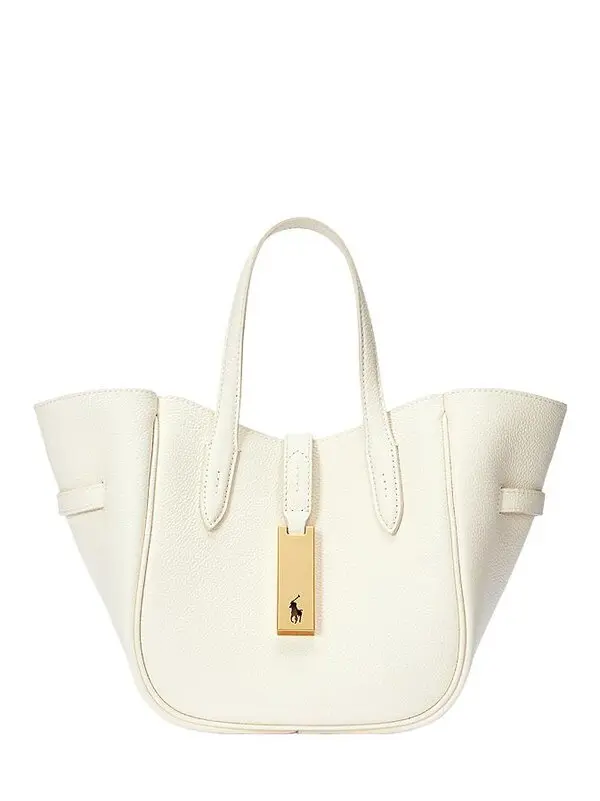 Polo Ralph Lauren Polo Id Leather Small Tote - White/gold