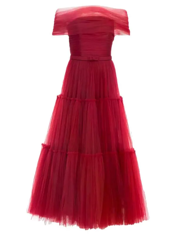 ANA RADU Off-shoulder Tulle Dress - Red