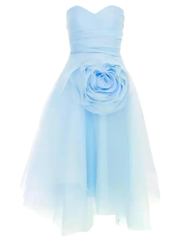 ANA RADU Floral-appliqué Strapless Dress - Blue