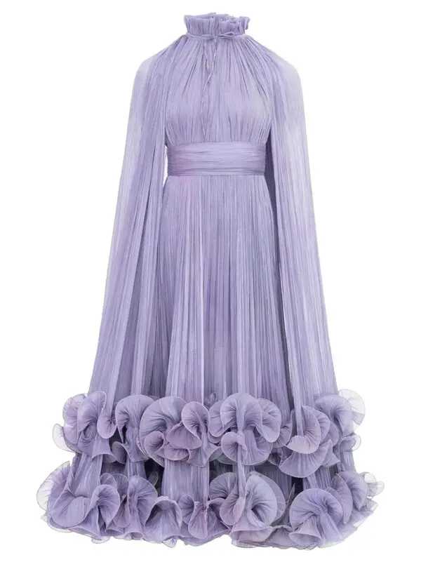 ANA RADU Pleated Cape Midi Dress - Purple