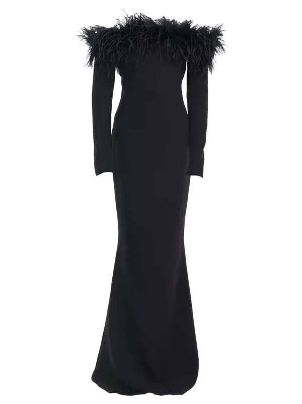 ANA RADU Off-shoulder Feather-trim Gown - Black
