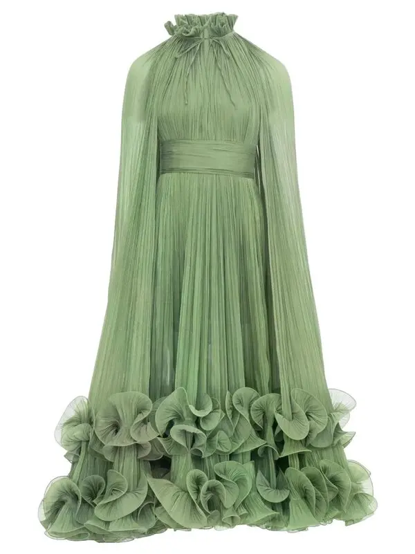 ANA RADU Ruffled Cape Dress - Green