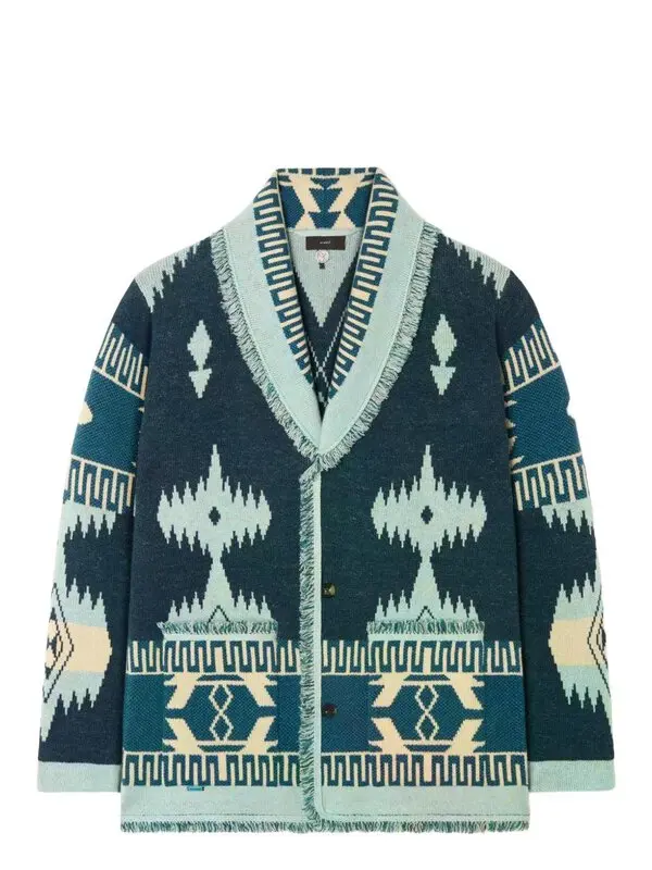 Alanui Icon Jacquard Fringed Cardigan - Blue