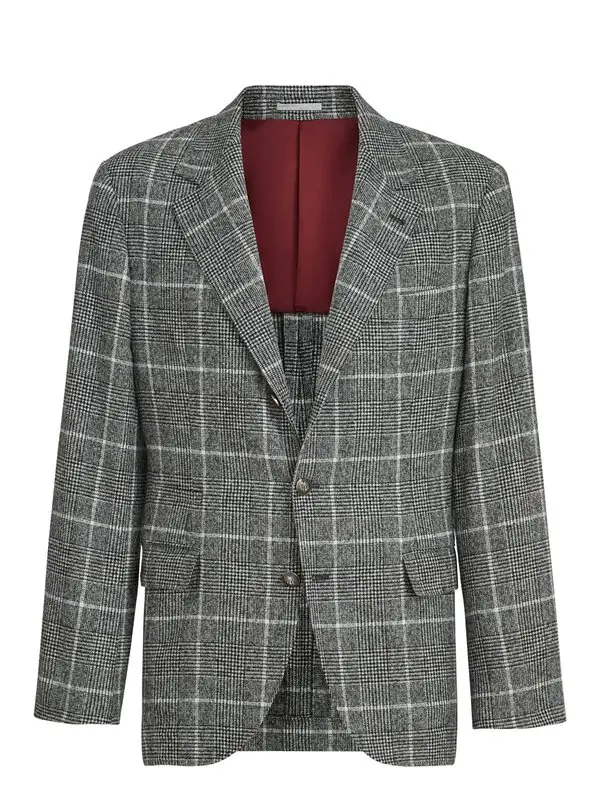 Brunello Cucinelli Alpaca-wool-blend Prince Of Wales Check Blazer - Grey