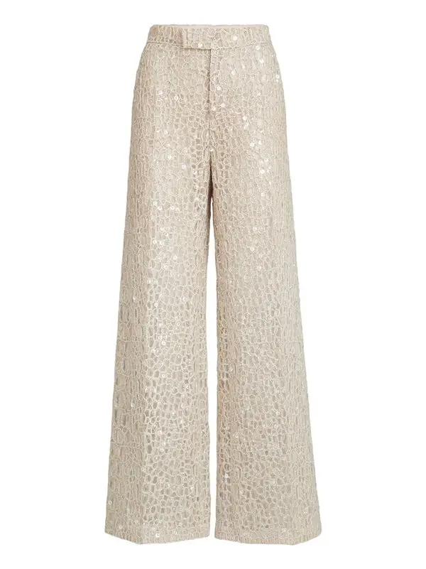 Brunello Cucinelli Sequin-embellished Wide-leg Trousers - Beige