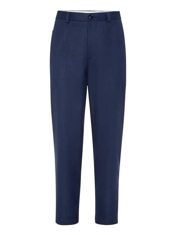 Brunello Cucinelli Wool Straight Trousers - Blue