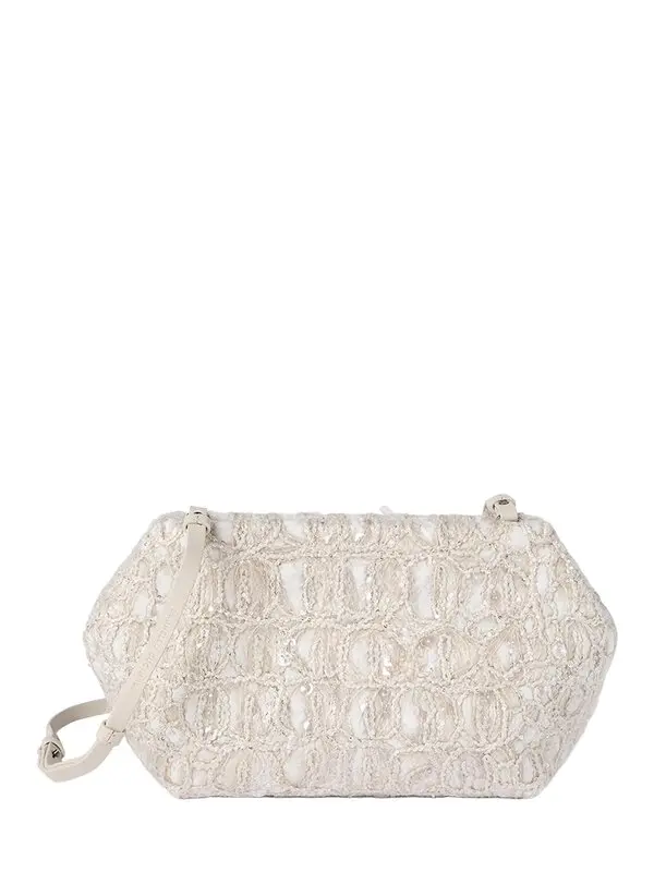 Brunello Cucinelli Silk Croc Shoulder Bag - Beige