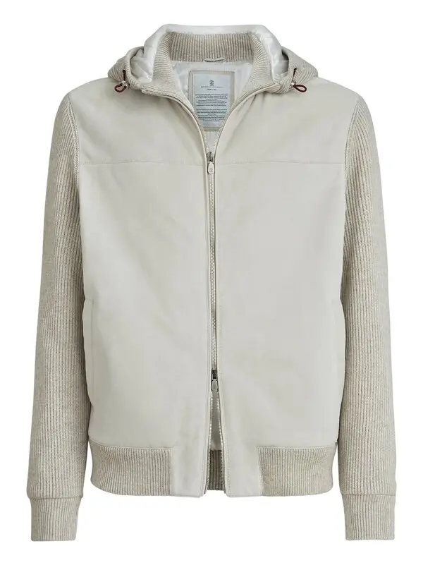 Brunello Cucinelli Suede And Cashmere-trim Padded Hoodie - Grey