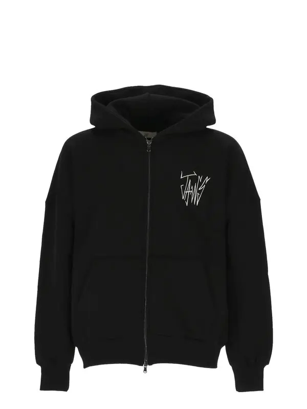 JAWS Graphic Print Zip-up Hoodie - Black