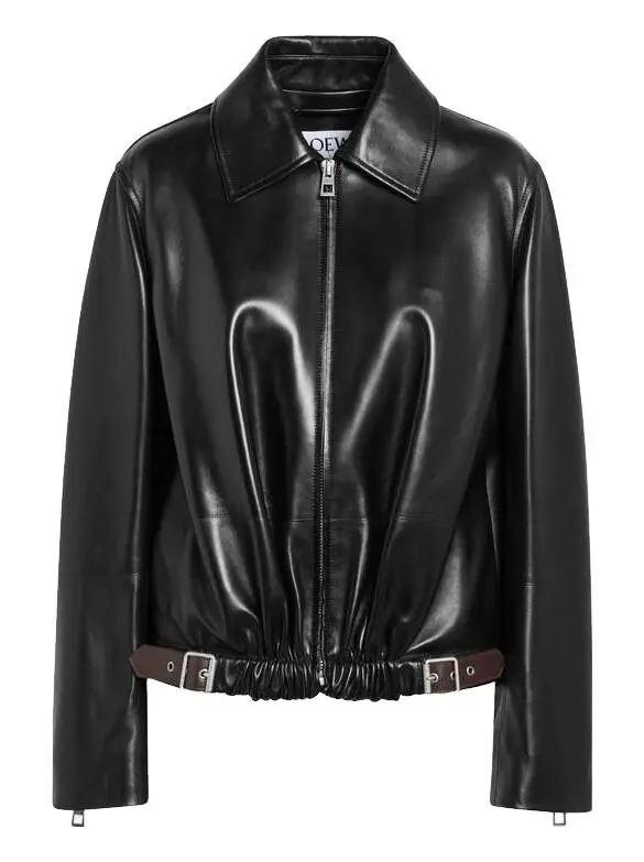 Loewe Ruched Leather Jacket With Belt - Black