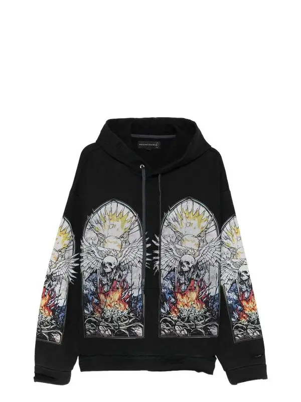 WHO DECIDES WAR BY EV BRAVADO Graphic Print Hooded Sweatshirt - Black