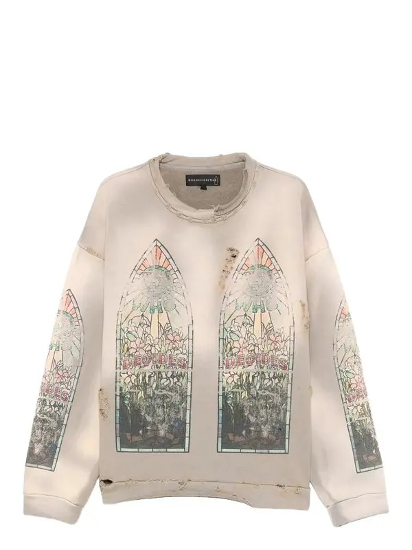WHO DECIDES WAR BY EV BRAVADO Graphic Print Crewneck - Beige