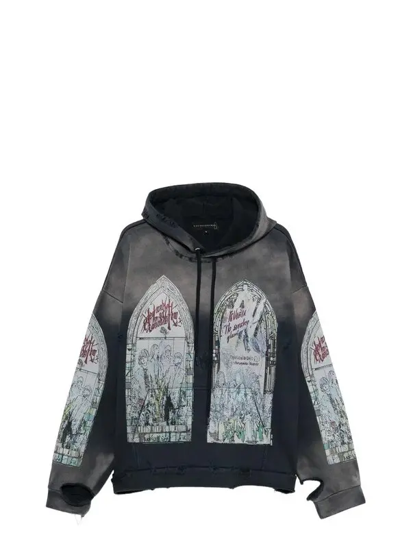 WHO DECIDES WAR BY EV BRAVADO Graphic Print Hoodie - Grey
