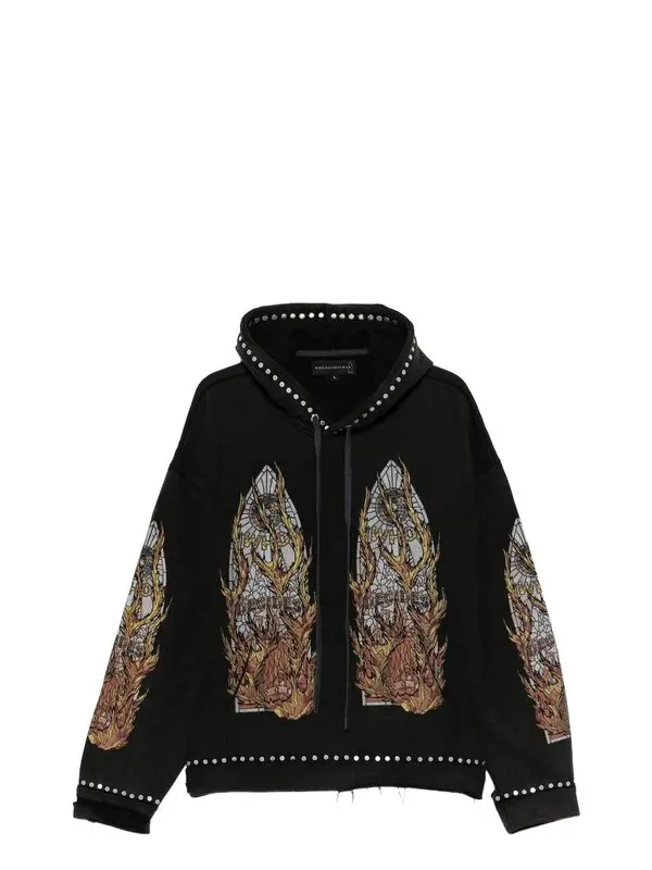 WHO DECIDES WAR BY EV BRAVADO Graphic Print Hoodie - Black