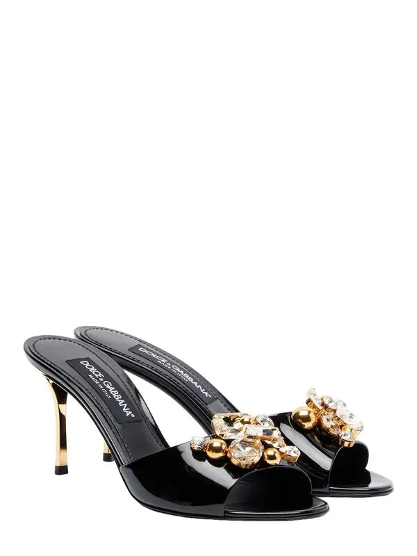 Dolce & Gabbana Embellished Patent Leather Mules - Black