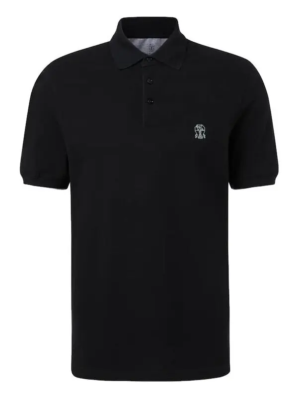 Brunello Cucinelli Logo Cotton Polo Shirt - Black