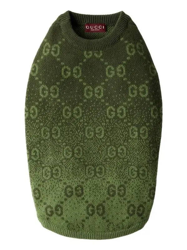 Gucci Gg Wool Jacquard Dog Sweater - Green