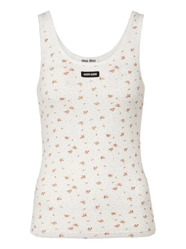 Miu Miu Floral Cotton Jersey Tank Top - White