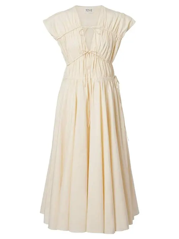 Tove Ceres Gathered Cotton Midi Dress - White
