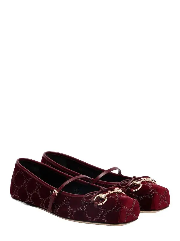 Gucci Horsebit Velvet Ballet Flats - Burgundy