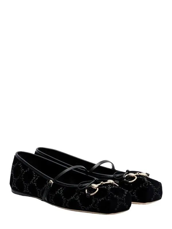 Gucci Horsebit Velvet Ballet Flats - Black