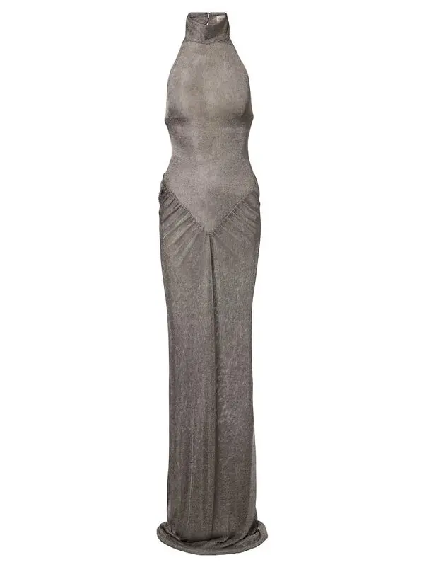 THE NEW ARRIVALS ILKYAZ OZEL Cass Ruched Semi-sheer Maxi Dress - Grey