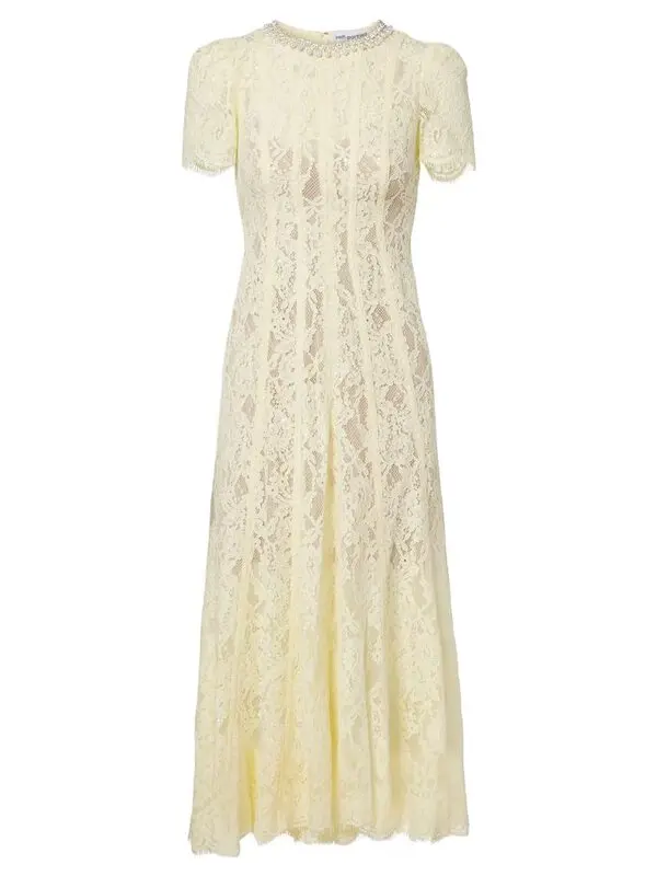 SELF-PORTRAIT Embellished Lace Midi Dress - Yellow