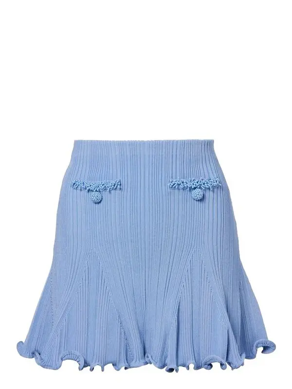 SELF-PORTRAIT Beaded Ribbed-knit Mini Skirt - Blue