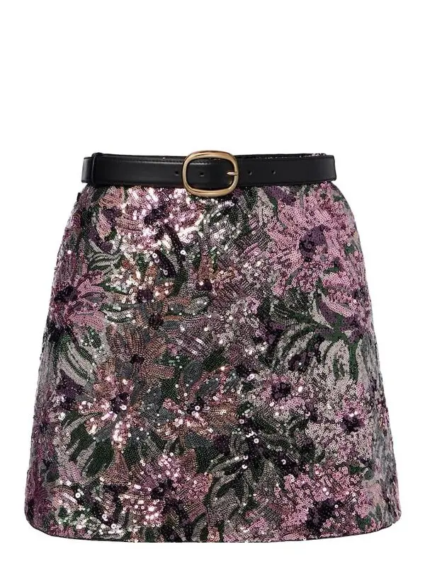 SELF-PORTRAIT Floral Sequined Mini Skirt - Multicoloured
