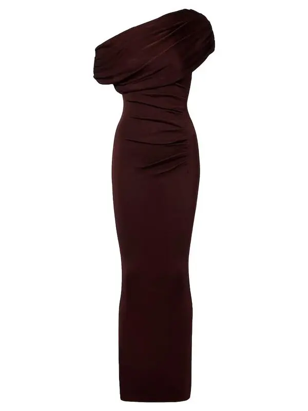 SELF-PORTRAIT Draped Ruched Gown - Brown