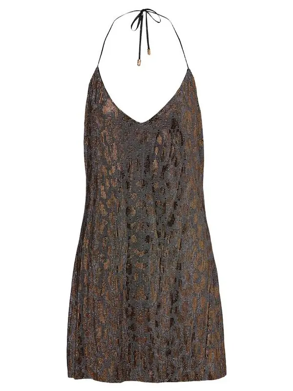 Roberto Cavalli Beaded Halterneck Slip Dress - Gold