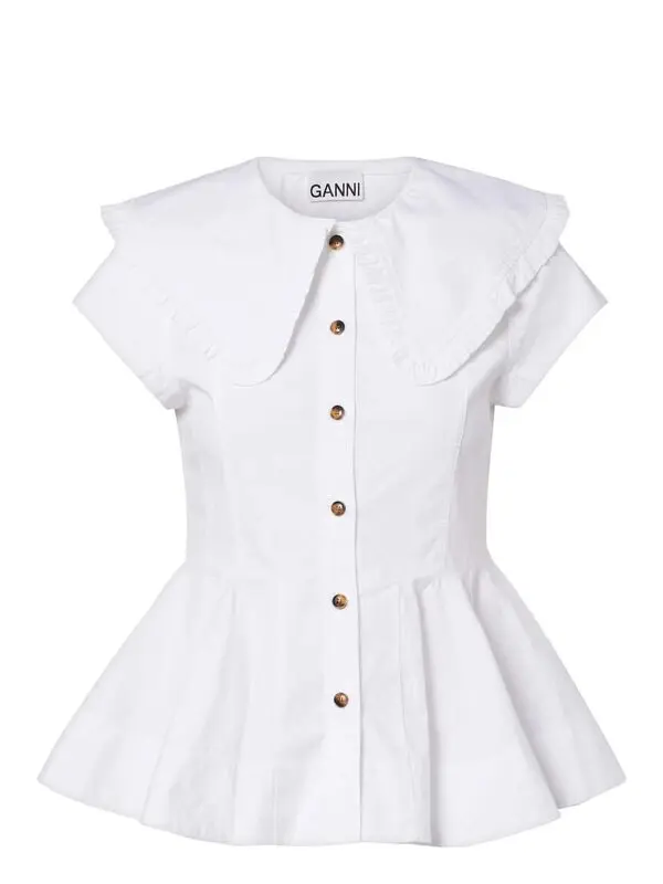 GANNI Ruffled Cotton-blend Shirt - White