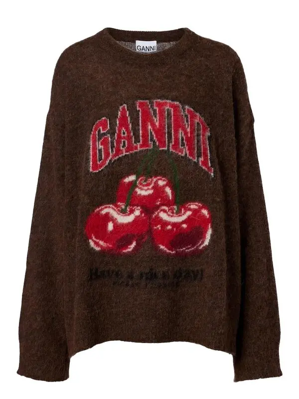 GANNI Printed Alpaca And Wool-blend Sweater - Brown
