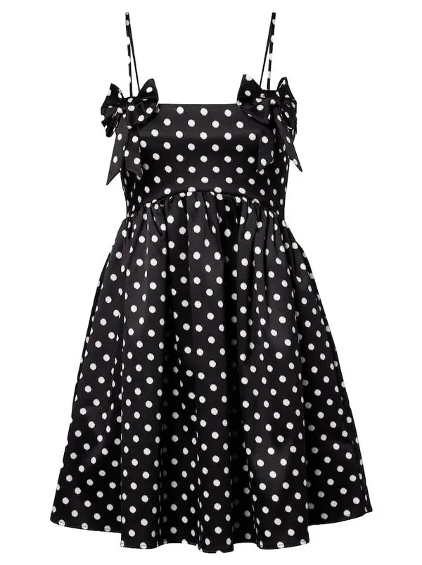 GANNI Bow-detail Polka-dot Satin Minidress - Black