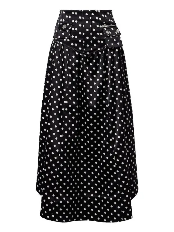 GANNI Polka-dot Satin Maxi Skirt - Black