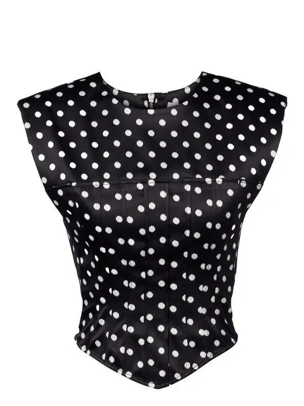 GANNI Polka-dot Satin Corset Top - Black
