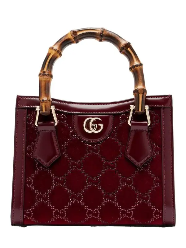 Gucci Diana Gg Crystal Velvet Tote Bag - Burgundy