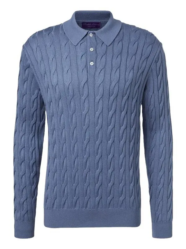 Ralph Lauren Purple Label Cable-knit Cotton And Silk Polo Sweater - Blue