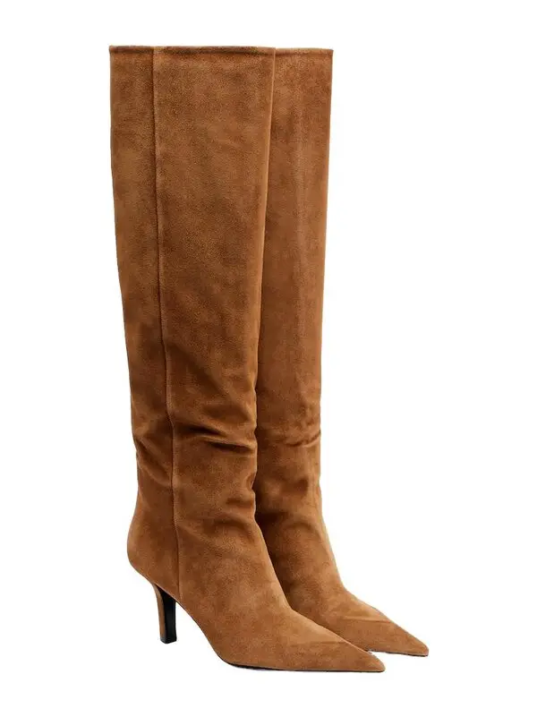 Amina Muaddi Christine 80 Suede Knee-high Boots - Brown