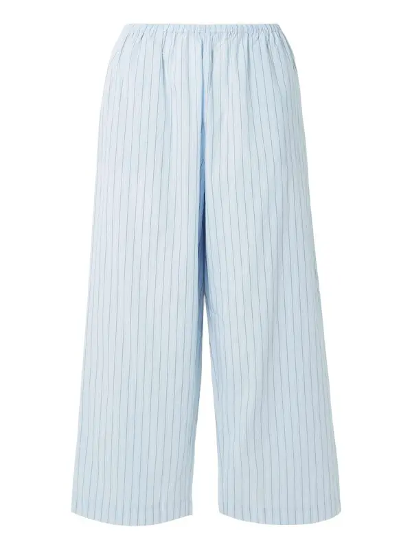 DEIJI STUDIOS Ease Striped Organic Cotton-poplin Pajama Pants - Light Blue