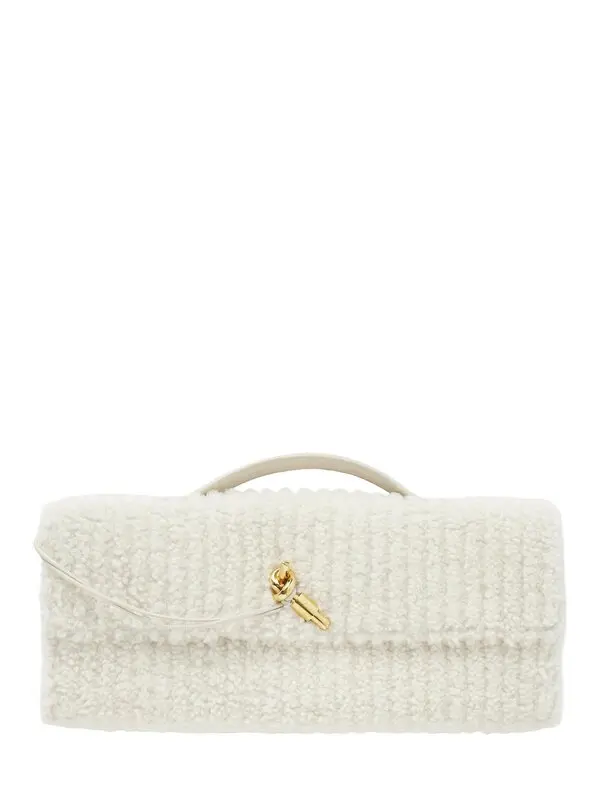 Bottega Veneta Long Andiamo Leather-trimmed Ribbed Bouclé Clutch - Off-white