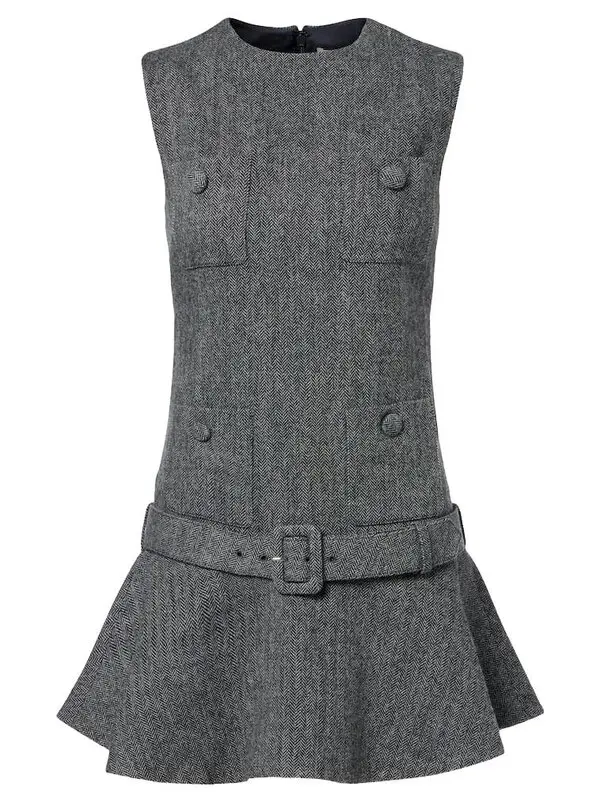 SELF-PORTRAIT Herringbone Wool-blend Minidress - Grey