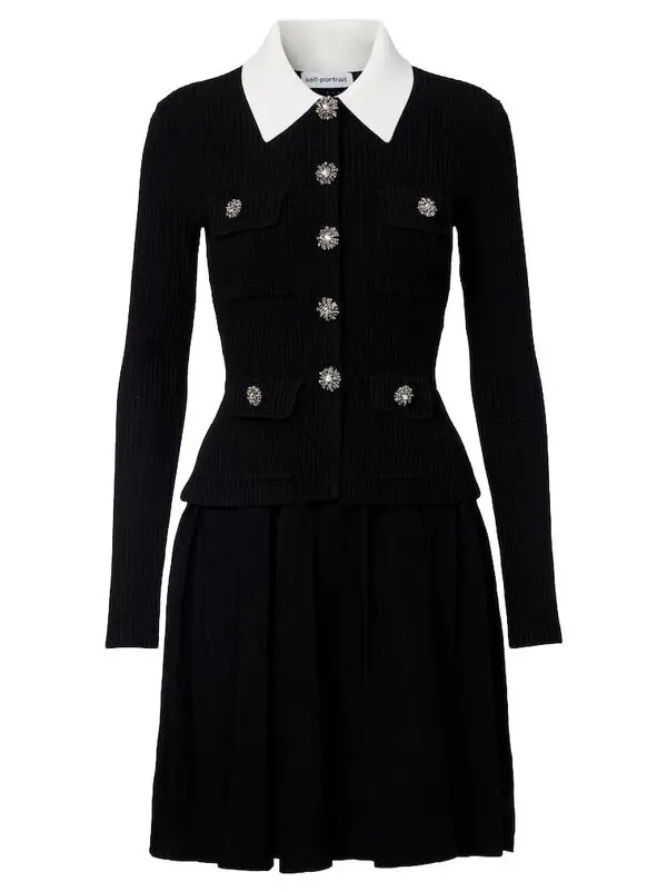 SELF-PORTRAIT Embellished Pleated Mini Dress - Black