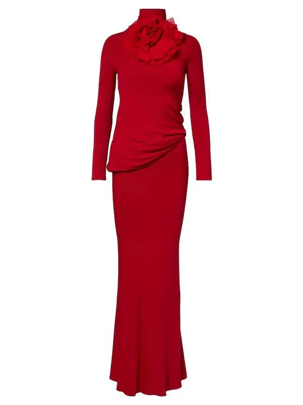 Magda Butrym Floral-applique Draped Jersey Gown - Red