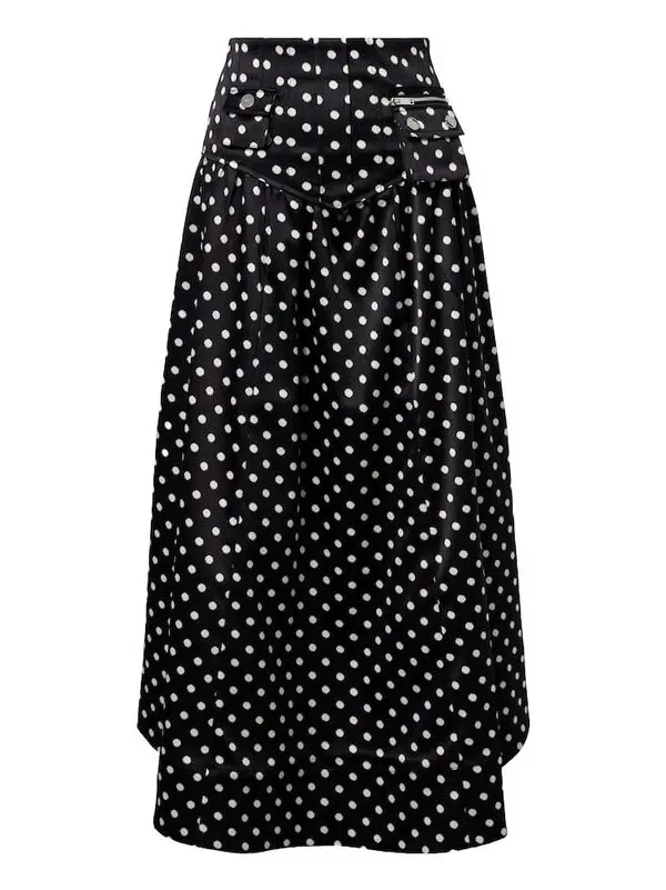 GANNI Polka-dot Satin Maxi Skirt - Black