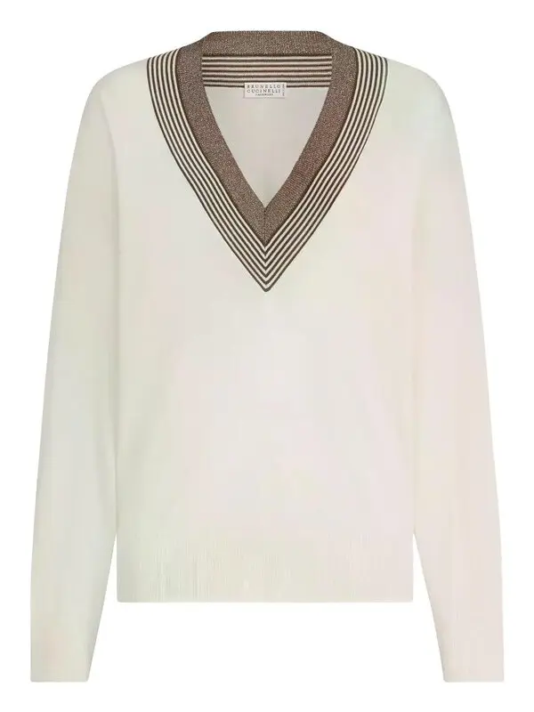 Brunello Cucinelli Striped V-neck Sweater - Neutrals