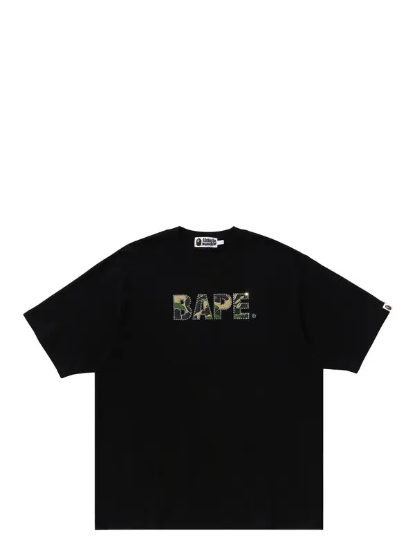 A BATHING APE Rhinestone Logo Relaxed Fit Tee - Black